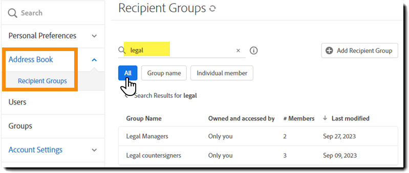 Reusable recipient groups